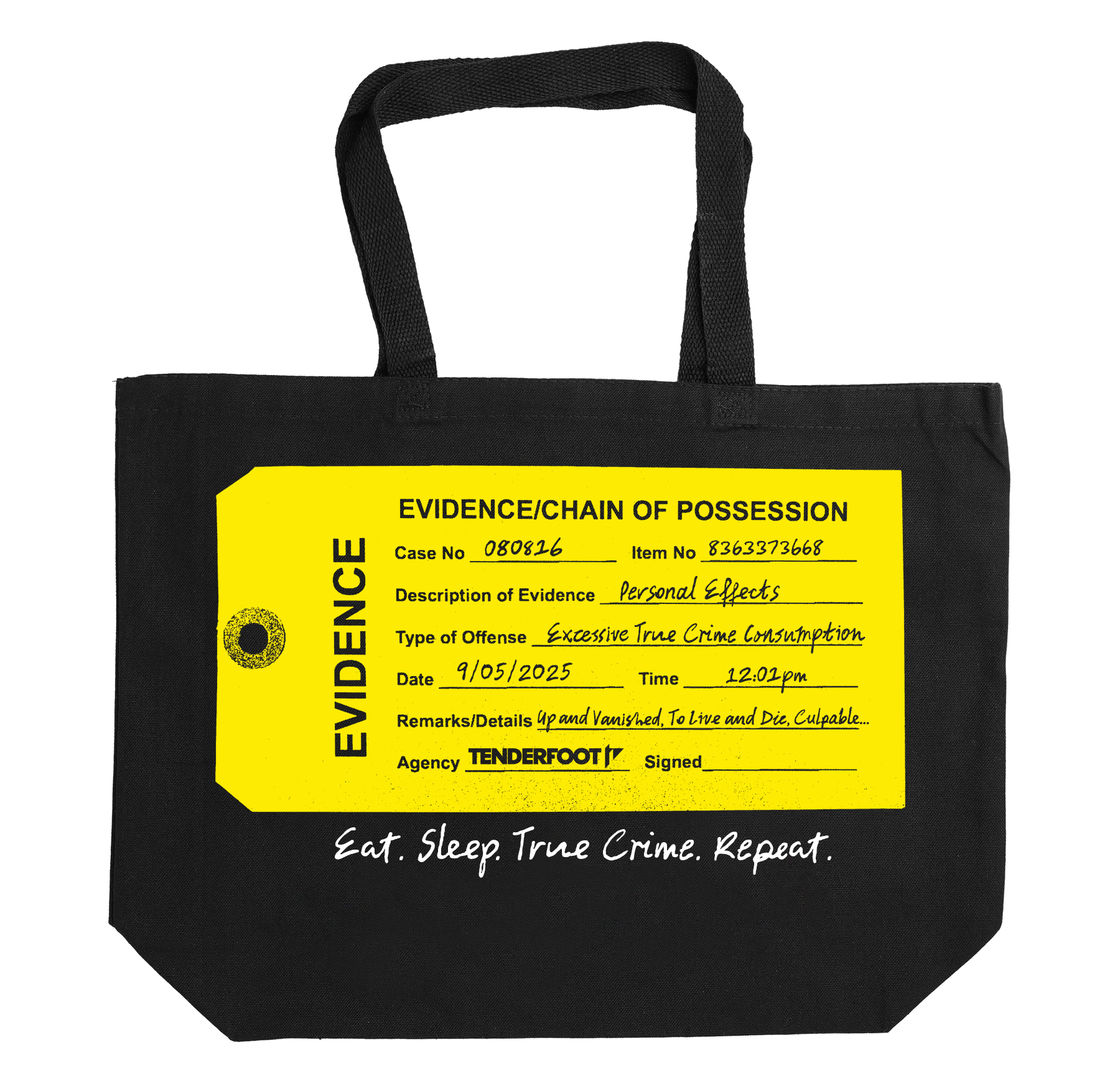 EVIDENCE TAG TOTE – Tenderfoot TV